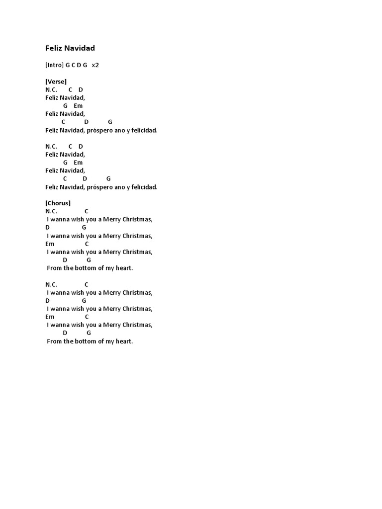 Guitar Chords To Feliz Navidad