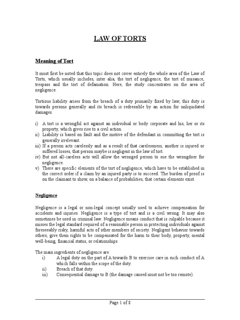Tort of Negligence | PDF | Negligence | Tort