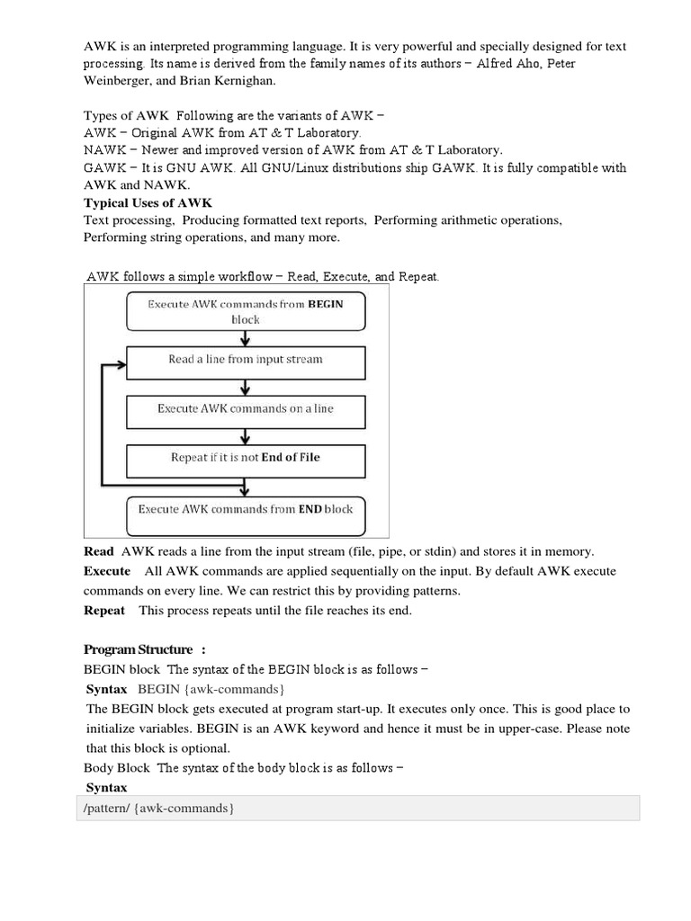 Program Structure Begin Awk Commands Pdf Computer Programming Software Engineering