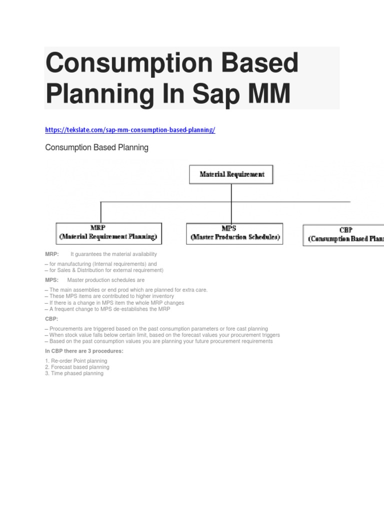Consumption Based Planning in Sap MM | PDF | Inventory | Business ...