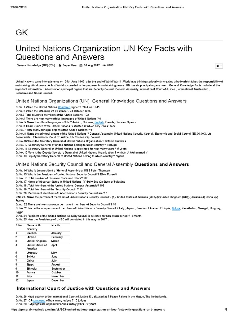 UN Key Facts With Questions and Answers | PDF | United Nations ...