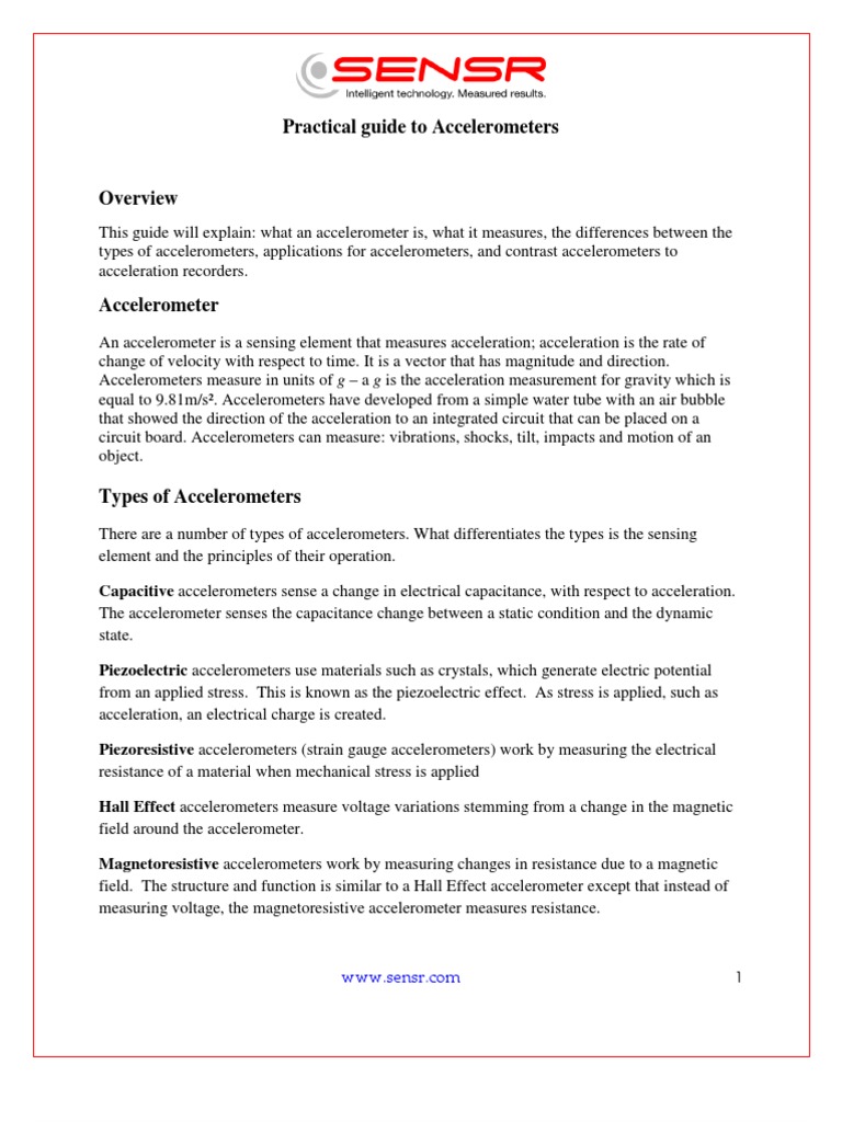 Practical Guide To Accelerometers | PDF | Accelerometer | Acceleration