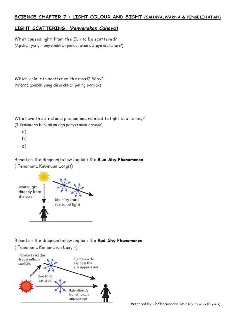 Science Chapter 7: Light Colour and Sight LIGHT SCATTERING. (Penyerakan ...