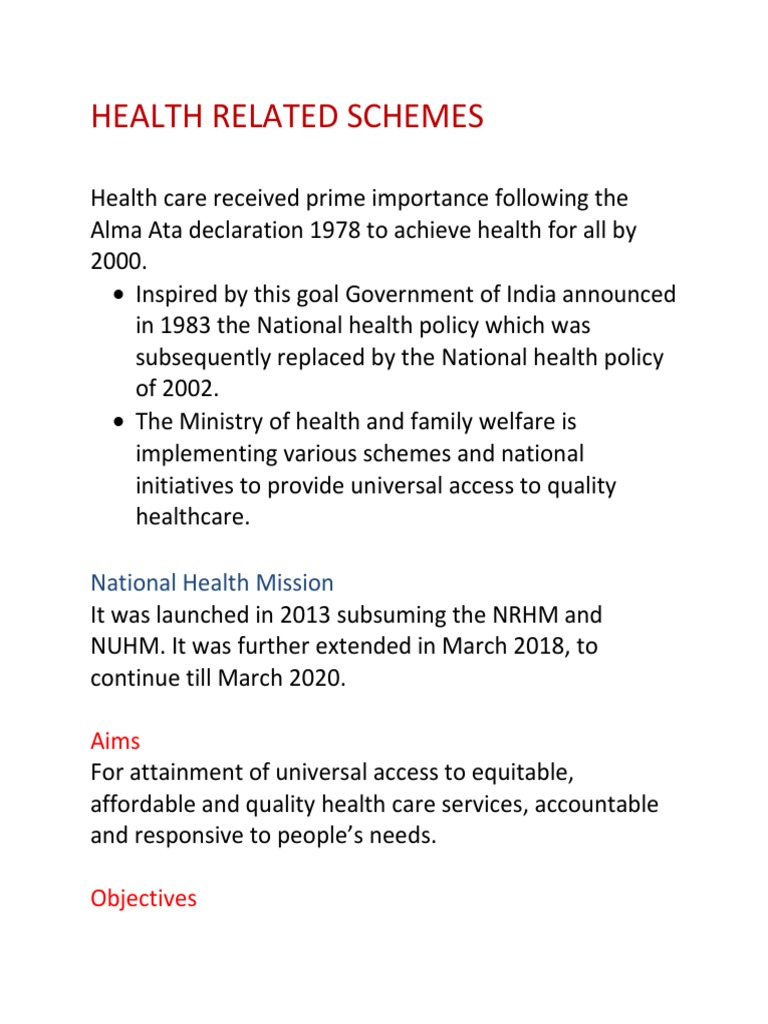 Health Related Schemes | PDF | Economics Of Service Industries | Medicine
