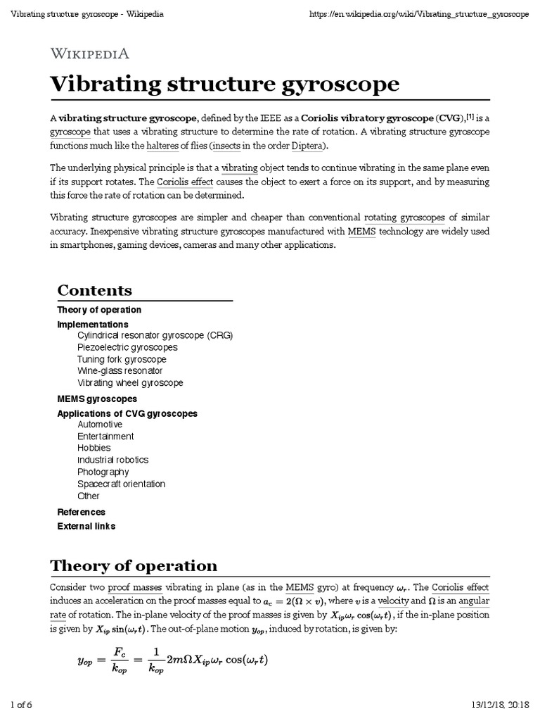 Vibrating Structure Gyroscope | PDF | Gyroscope | Motion (Physics)