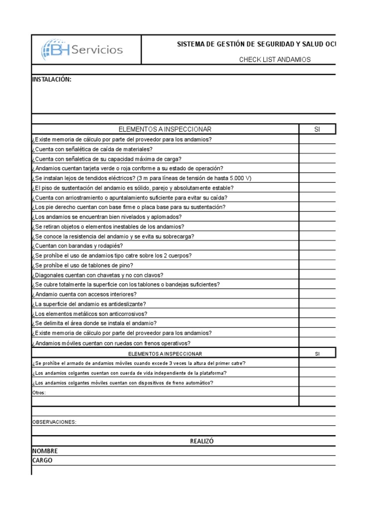 Check List Andamios | PDF | Andamio | Informática