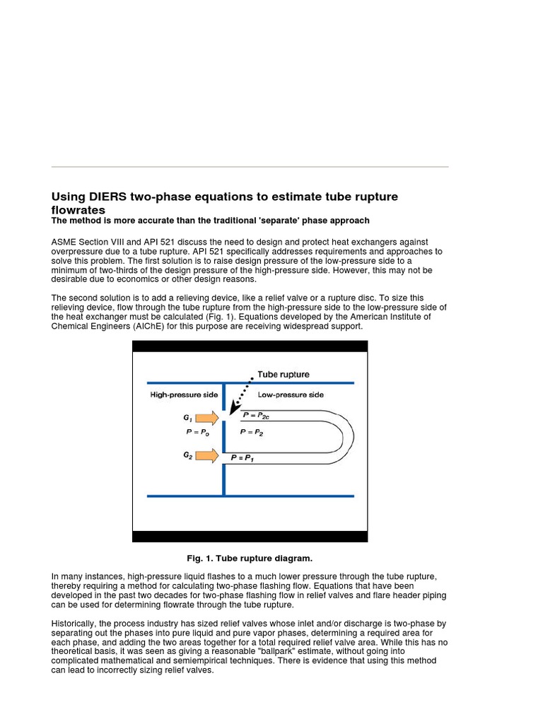 Using DIERS Two Phase Equations To Estimate Tube Rupture Flowrates ...