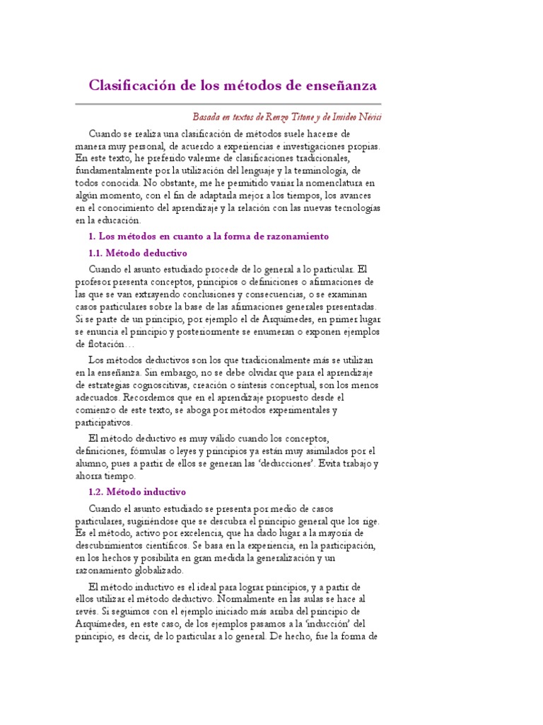 Clasificación de los métodos de enseñanza: Basada en textos de Renzo ... Clasificación de los métodos de enseñanza: Basada en textos de Renzo ...