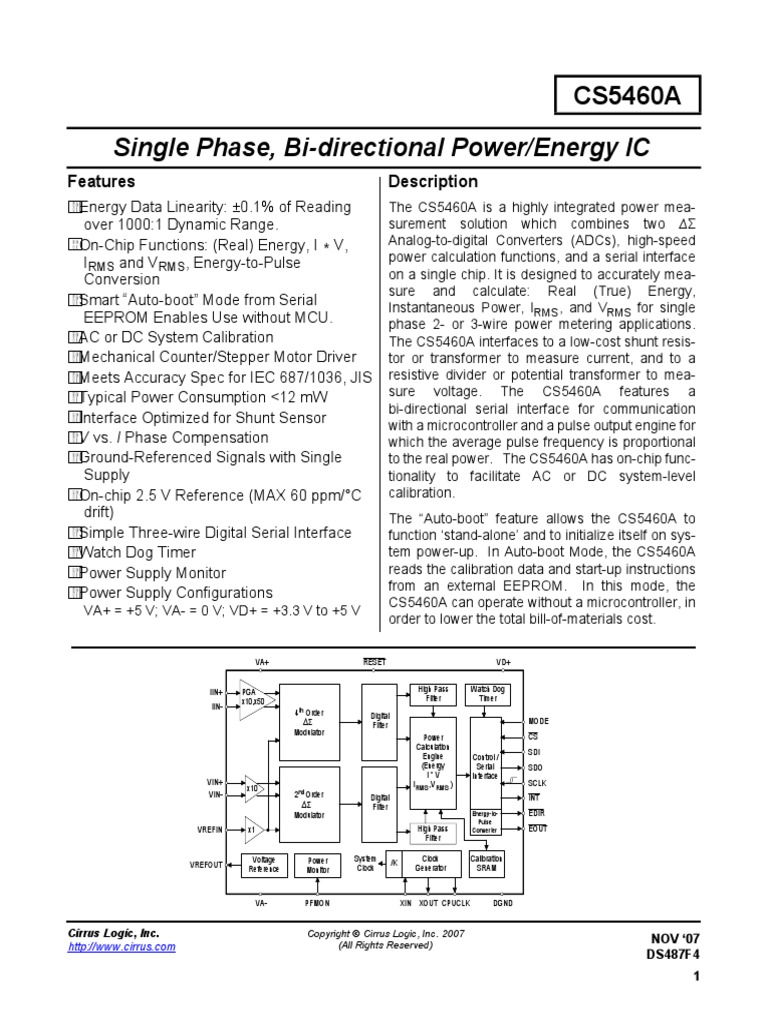 CS5460A - Datasheet | PDF | Power Supply | Digital Signal