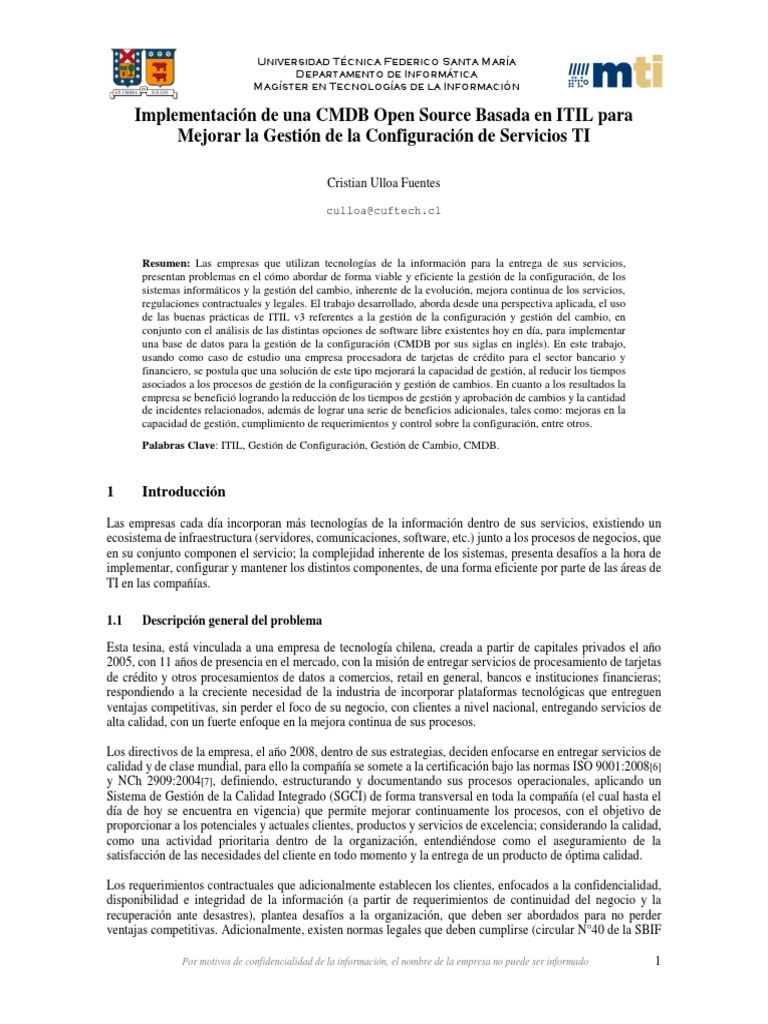 Implementación de Una CMDB Open Source Basada en ITIL para Mejorar La ...