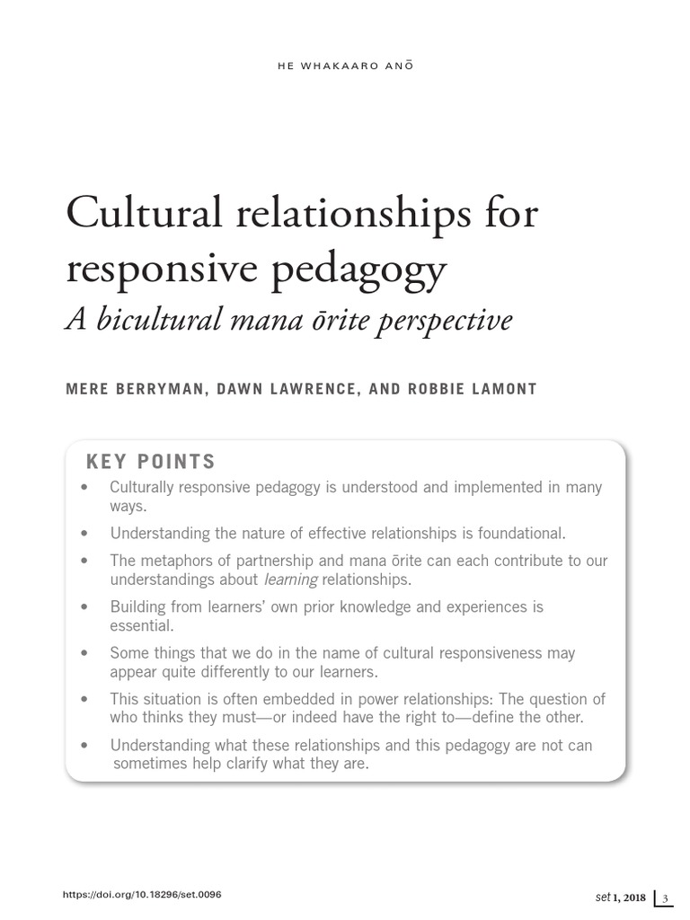 Cultural Relationships For Responsive Pedagogy: A Bicultural Mana Ōrite ...