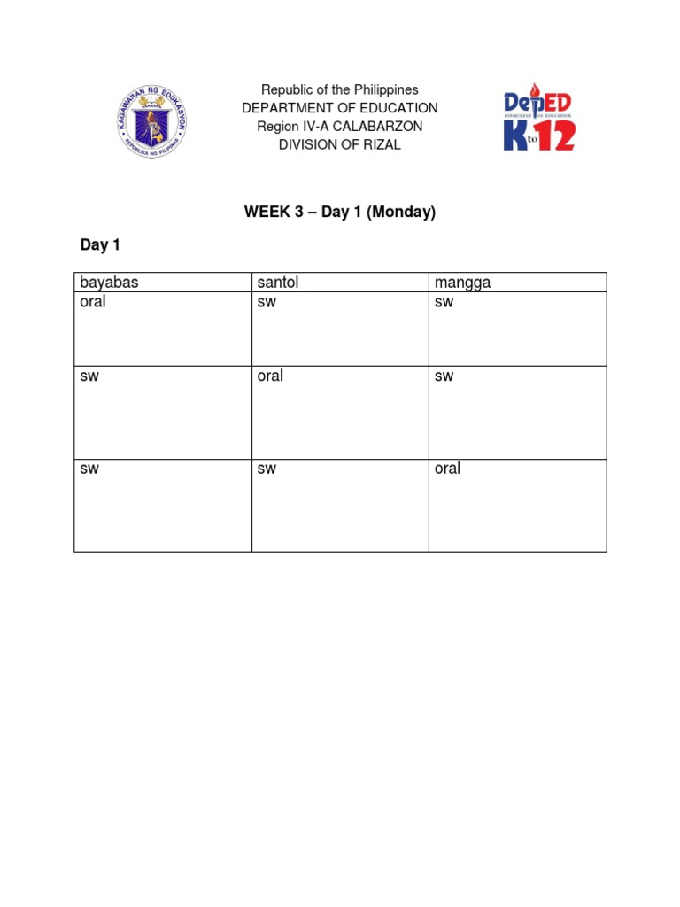 Kinder Lesson Plan Week 3 | PDF