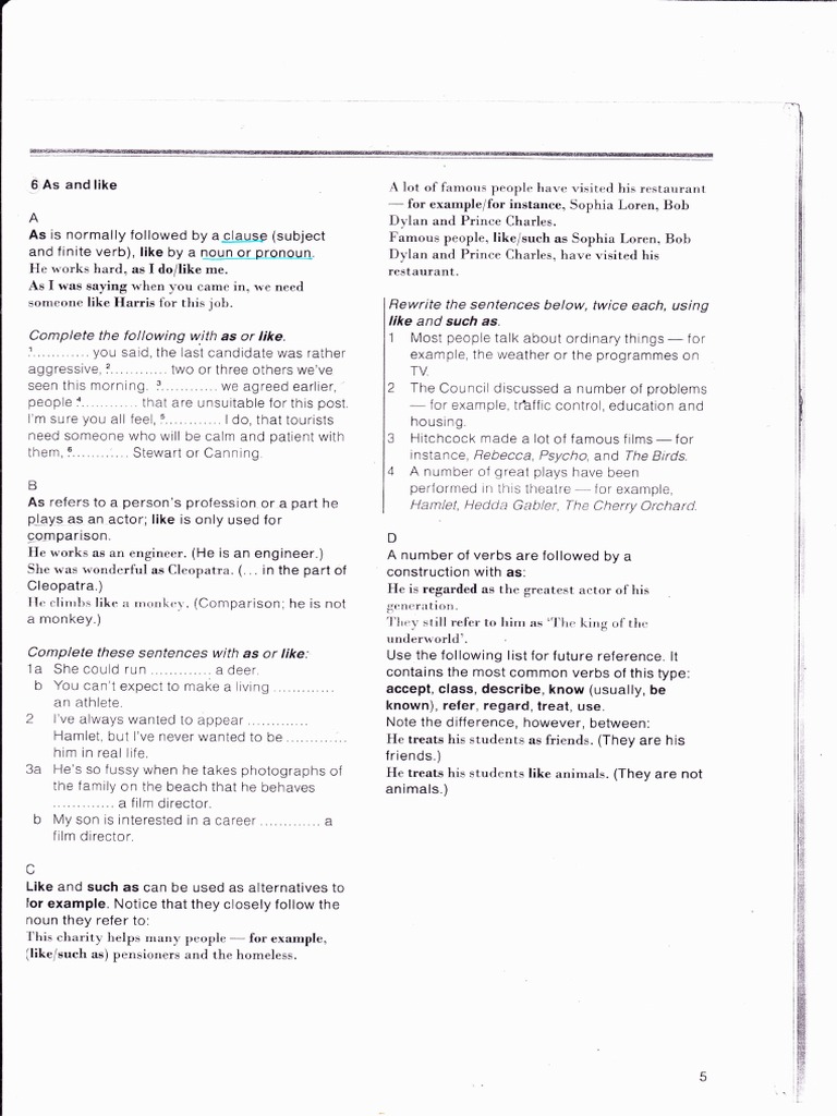 As Versus Like | PDF | Syntax | Grammar