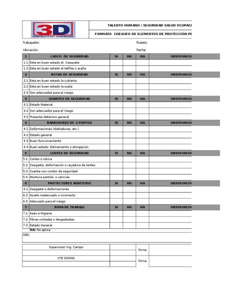 Formato de Inspeccion de Epp