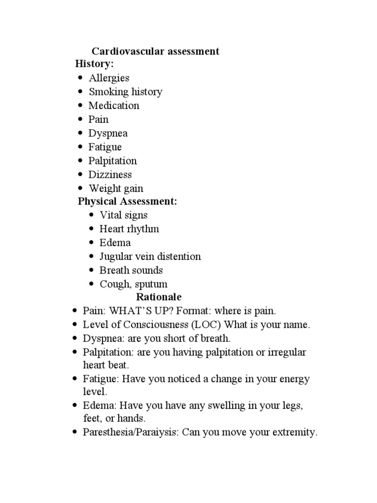 Cardiovascular Assessment Guidelines | PDF | Lifestyle