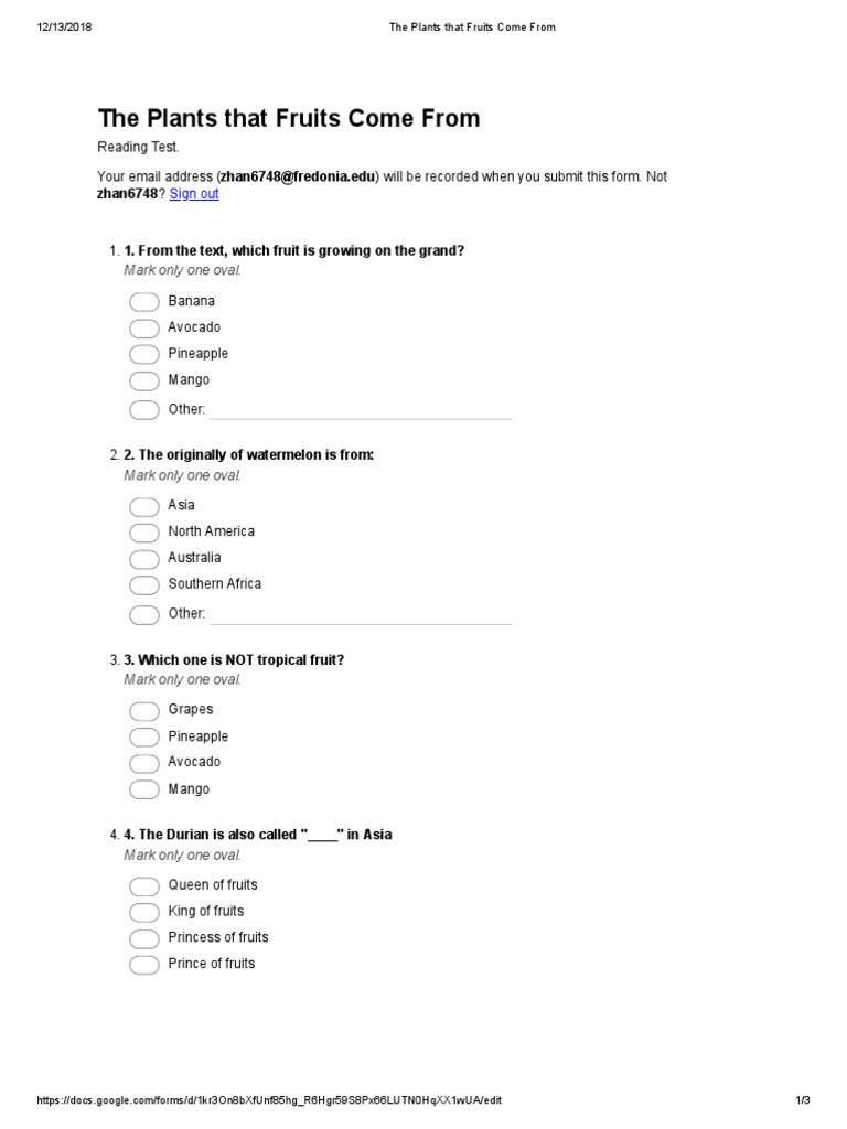 Fruits and Their Plant Origins Quiz | PDF | Mango | Watermelon
