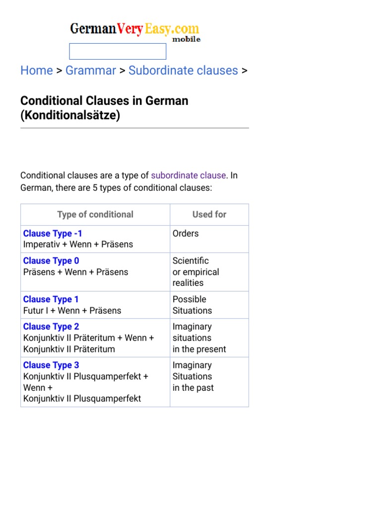 Conditional Clauses in German (Konditionalsätze) | PDF | Morphology ...