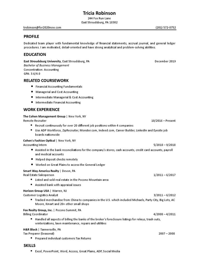 Major Project 1 - Resume 2018 | PDF | Service Industries | Business