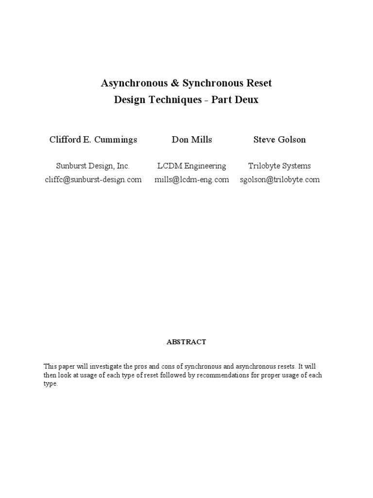 A Synchronous Synchronous Reset Design in ASIC | PDF | Vhdl | Logic Gate