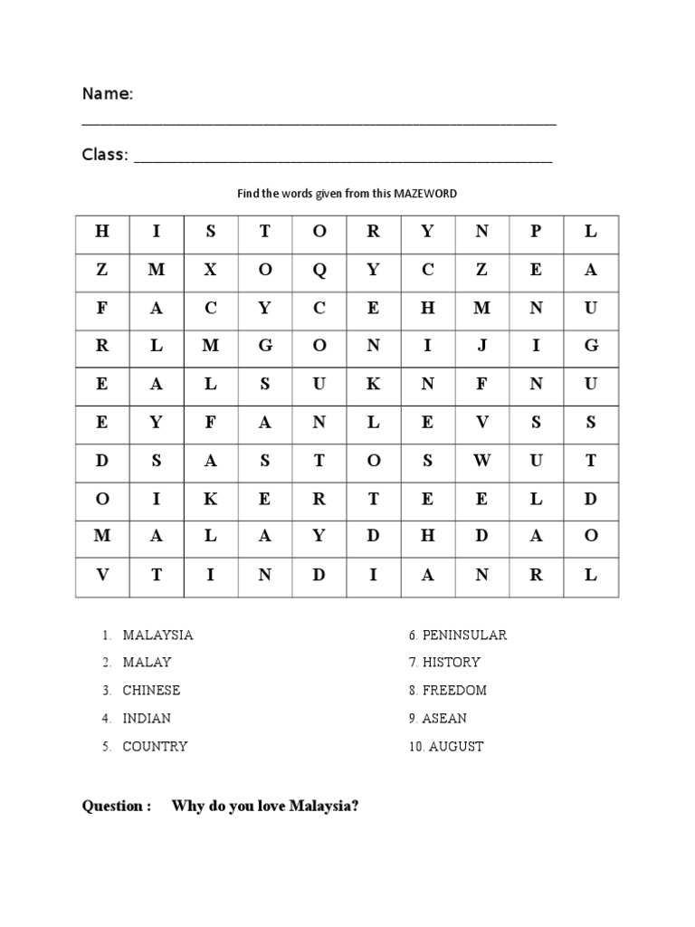 Encuentra Palabras en el Laberinto de Malasia | PDF