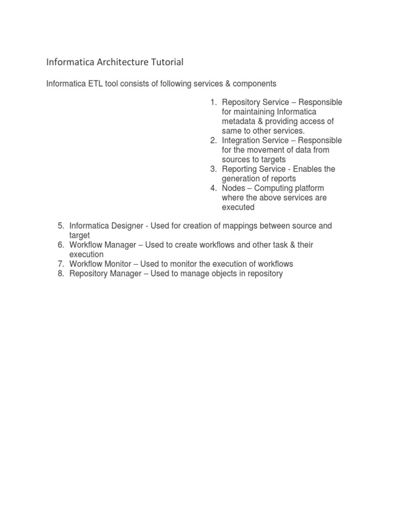 Informatica Architecture Tutorial | PDF | Data Management | Computing