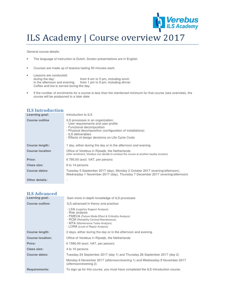 ILS Academy Course Overview 2017 | PDF | Reliability Engineering ...