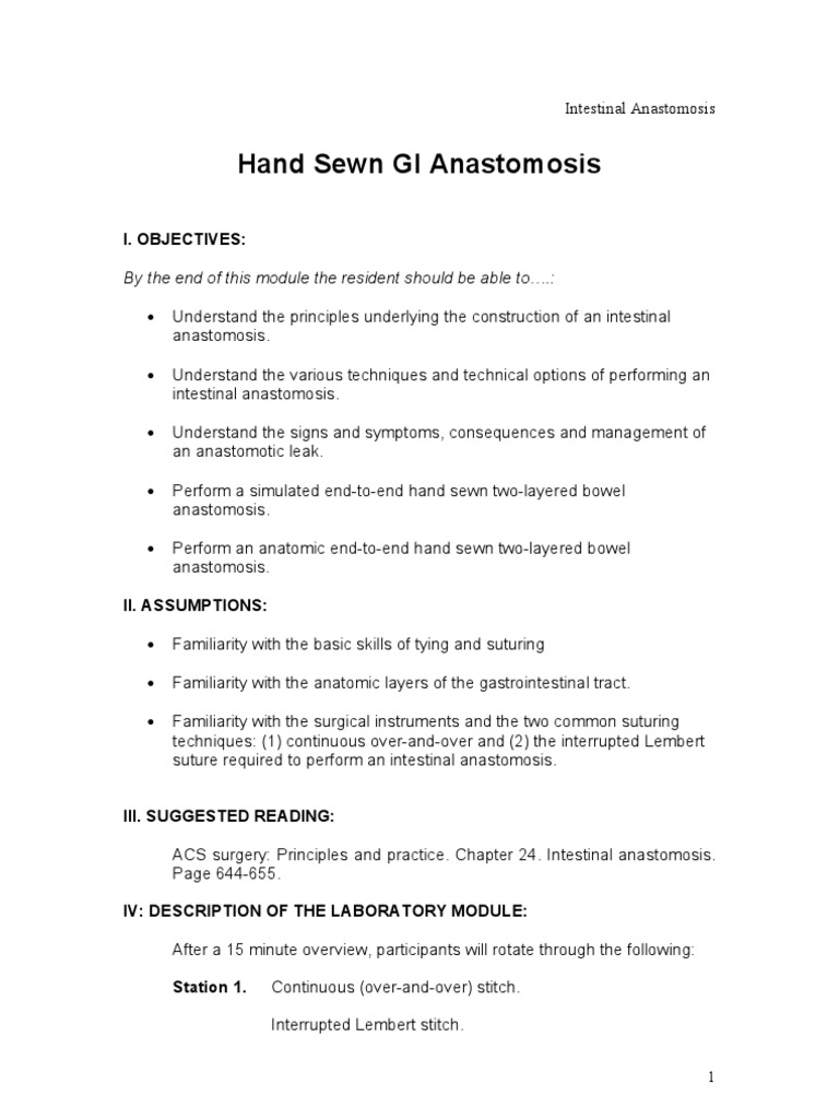 Hand Sewn GI Anastomosis | PDF | Gastrointestinal Tract | Surgical Suture