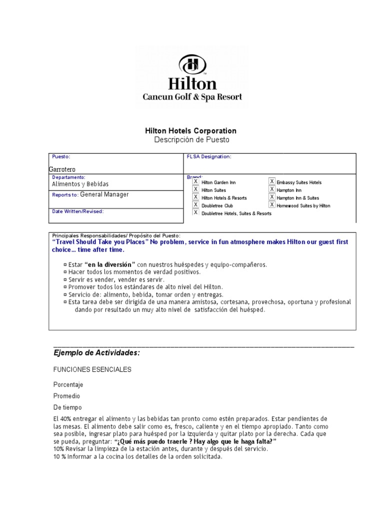 Descripción de Puesto de Un Garrotero | PDF | Hotel | Conocimiento