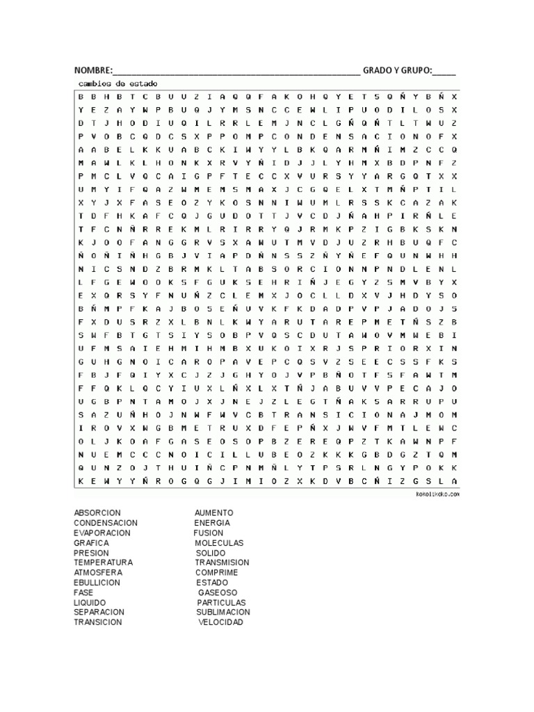 Sopa de Letras: Estados de la Materia | PDF | Métodos y materiales de ...