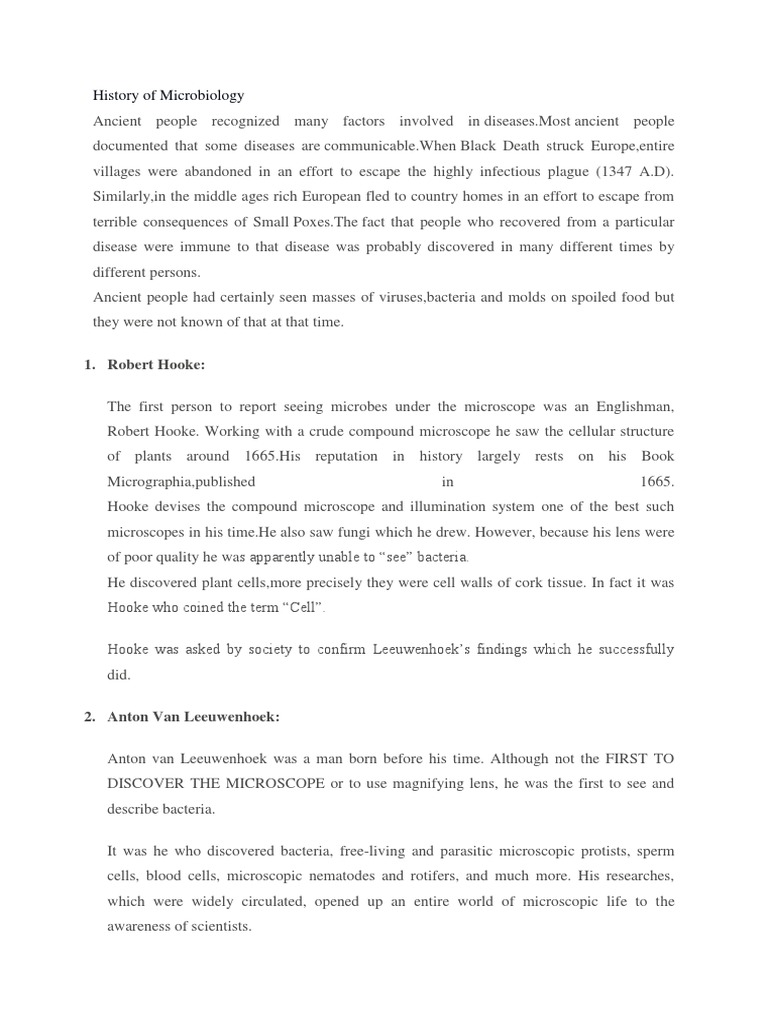 History of Microbiology | PDF | Health Sciences | Biology