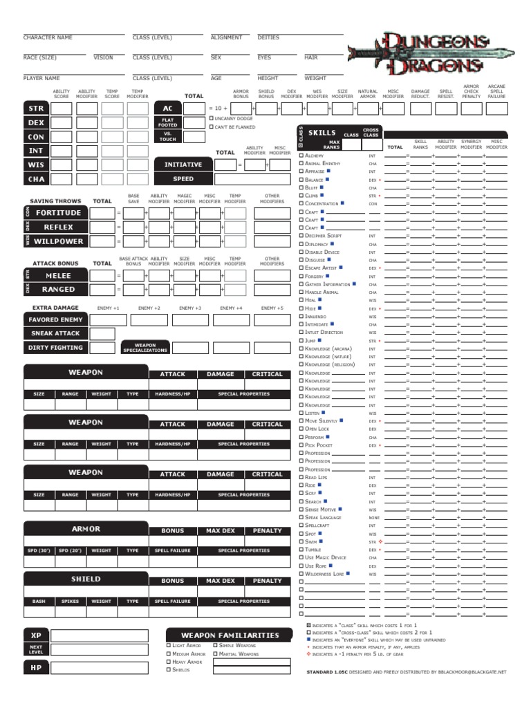 DND - Character Sheet PDF | Download Free PDF | Leisure | Sports