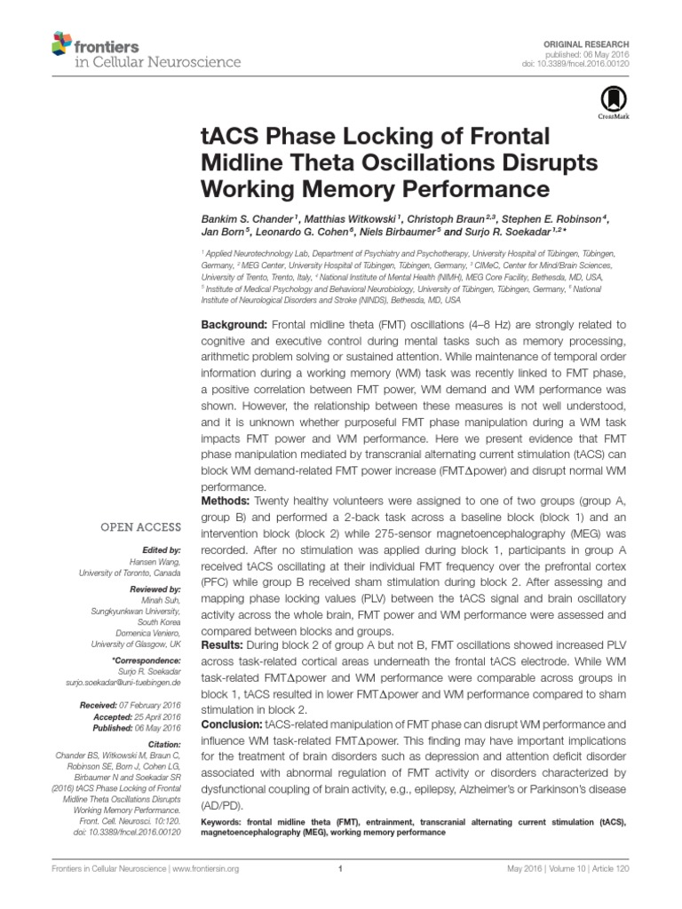 tACS Phase Locking of Frontal Midline Theta Oscillations Disrupts ...