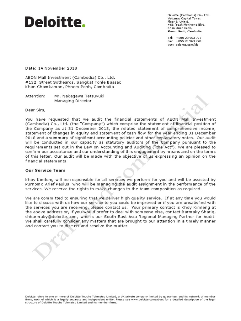 AMI - Audit Engagement Letter 2018 (V2) PDF | PDF | Financial Audit ...