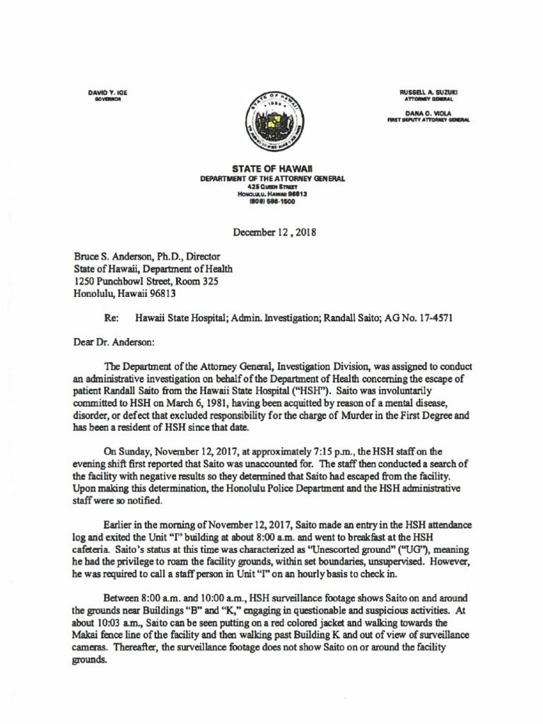 Investigation of Randall Saito's Escape | PDF | Patient | Employment