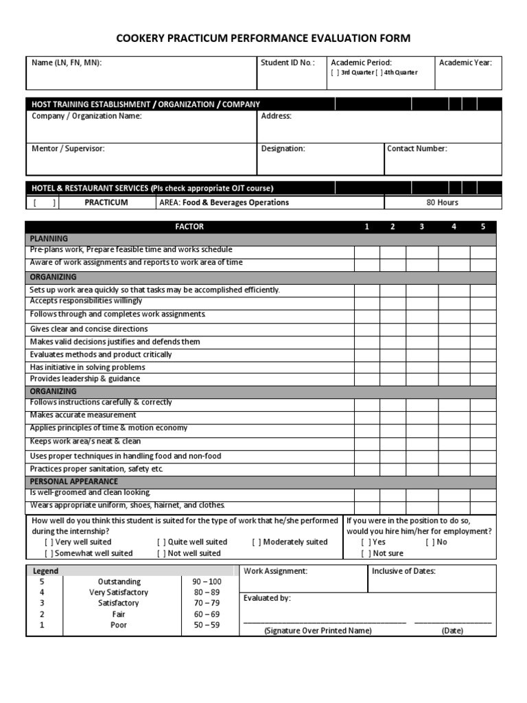 Cookery Practicum Performance Evaluation Form | PDF | Behavior ...