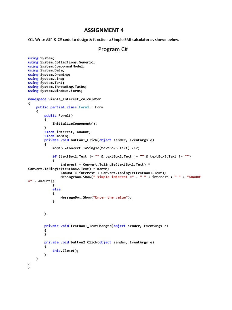 Assignment 4: Program C# | PDF | C Sharp (Programming Language ...