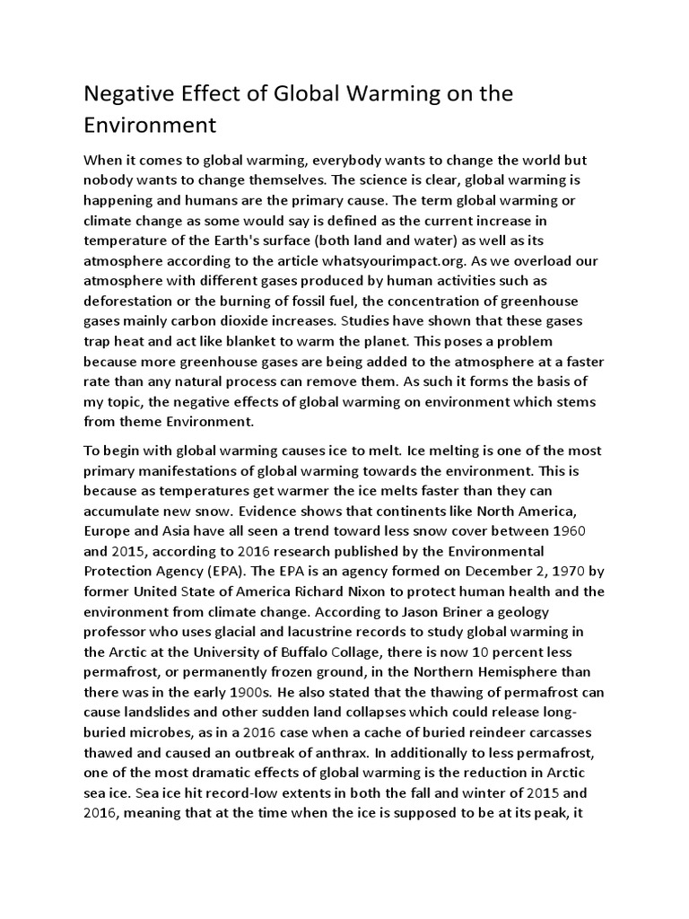 Negative Effect of Global Warming On The Environment | PDF | Global ...
