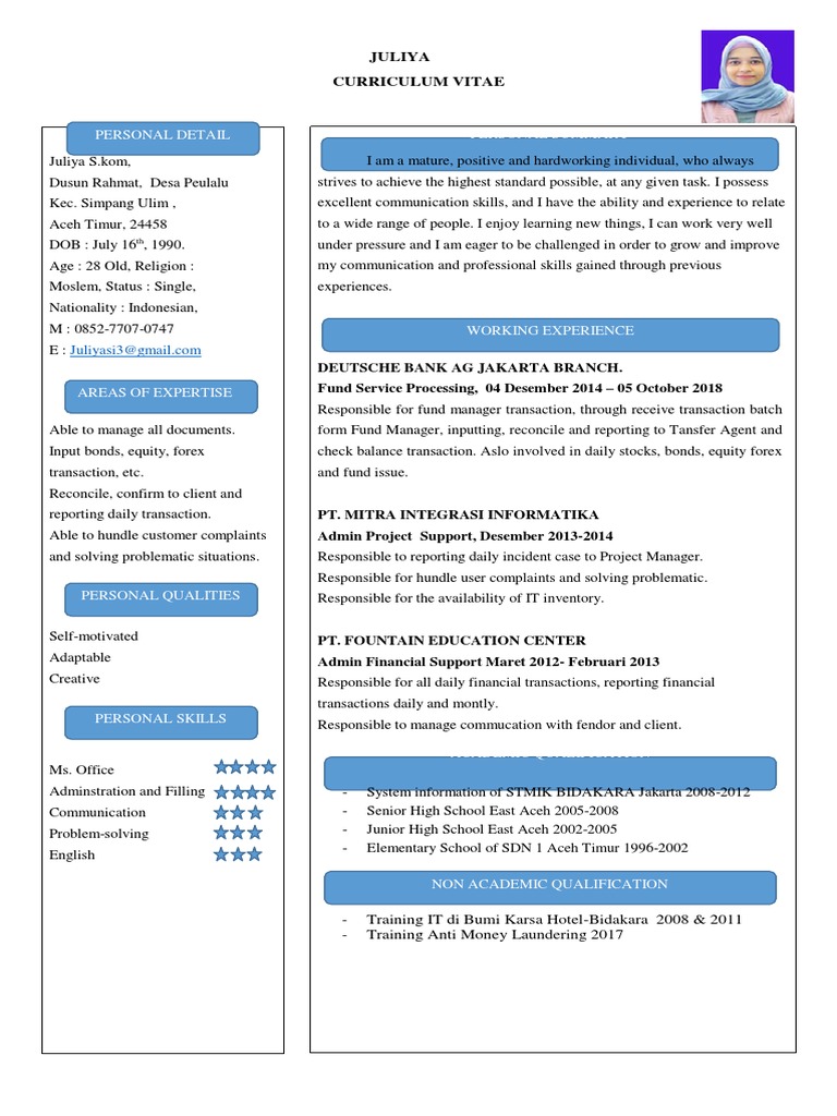 Personal Detail Personal Summary: Juliya Curriculum Vitae | PDF | Economies | Business