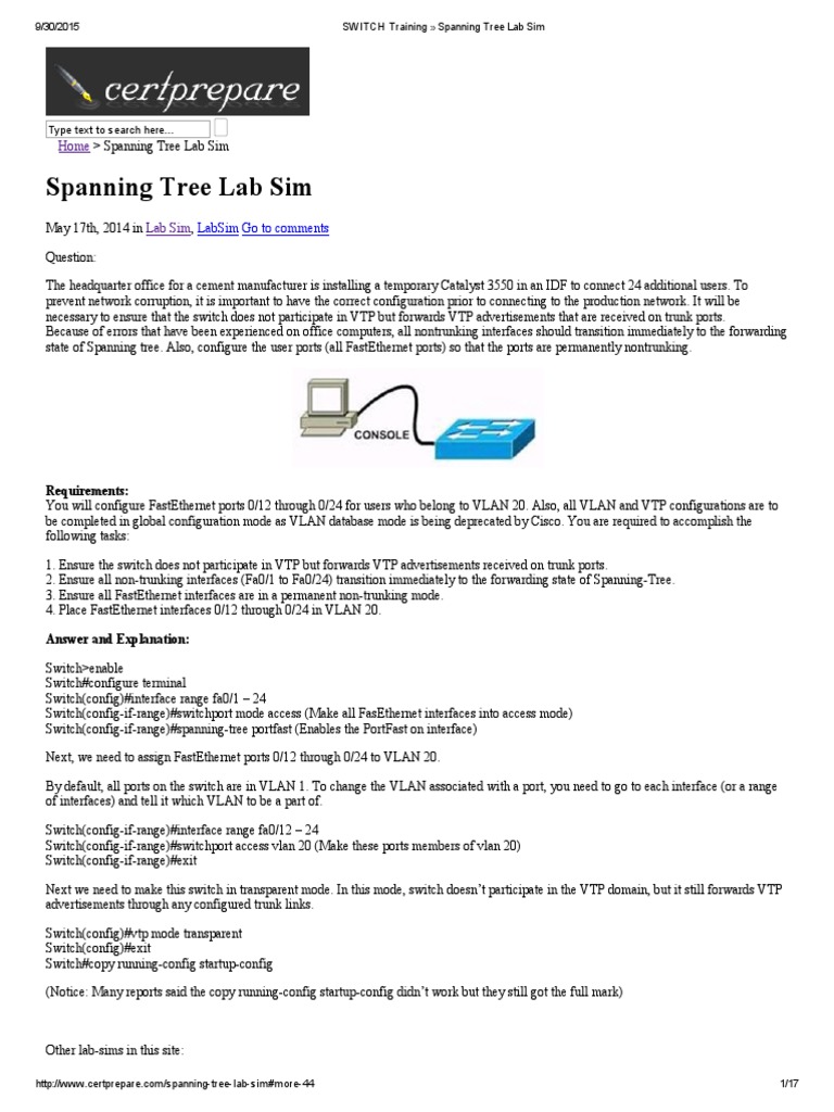 SWITCH Training Spanning Tree Lab Sim | PDF | Networks | Digital Technology