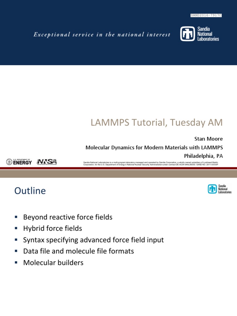 LAMMPS Tutorial, Tuesday AM: Stan Moore Molecular Dynamics For Modern Materials With LAMMPS ...
