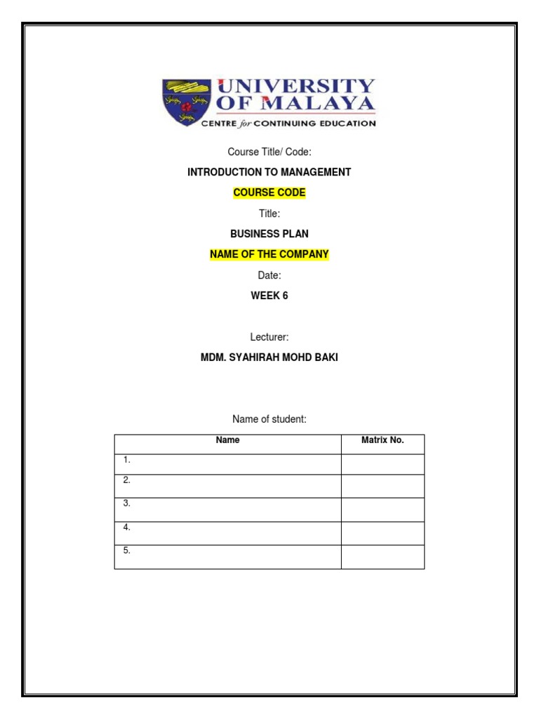 Business Plan for Management Course | PDF