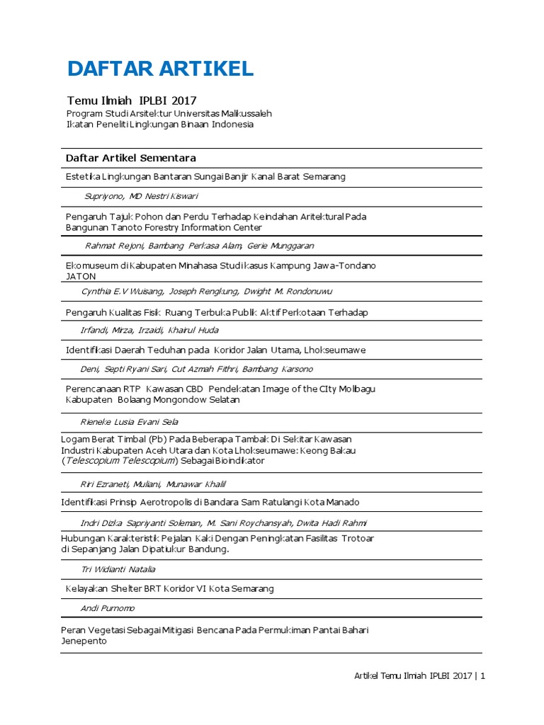 Daftar Artikel Temu Ilmiah IPLBI 2017 | PDF