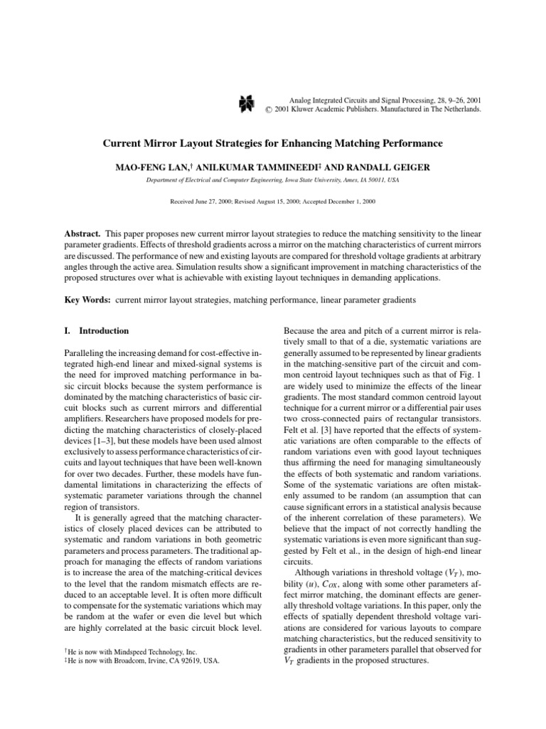 Current Mirror Layout Strategies For Enhancing Matching Performance ...