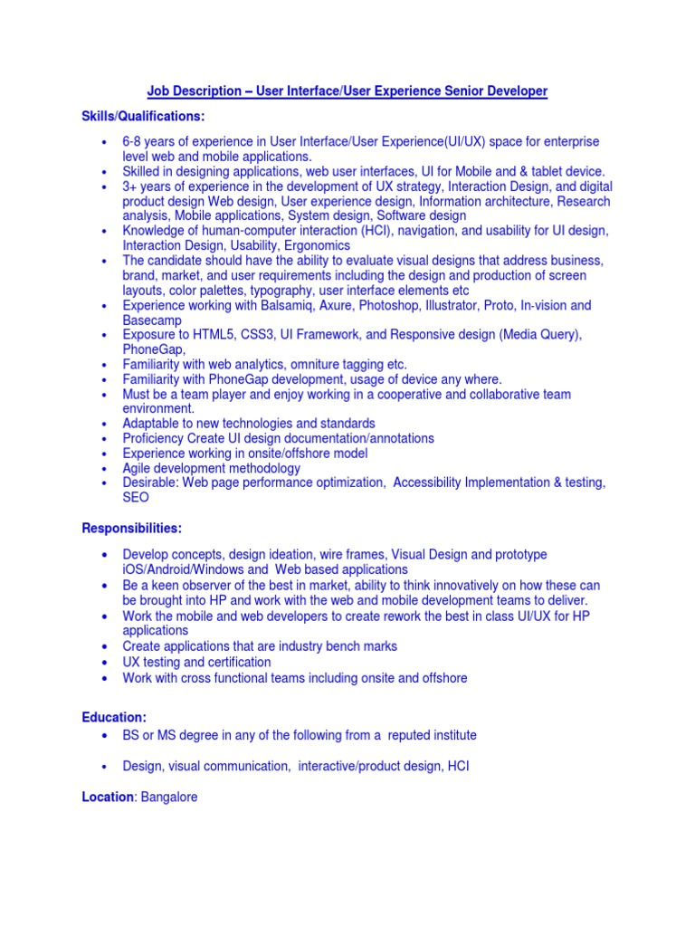 User Interface User Experience Senior Developer | PDF | User Interface ...