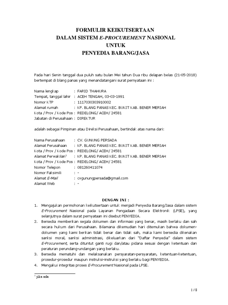 Formulir Keikutsertaan | PDF