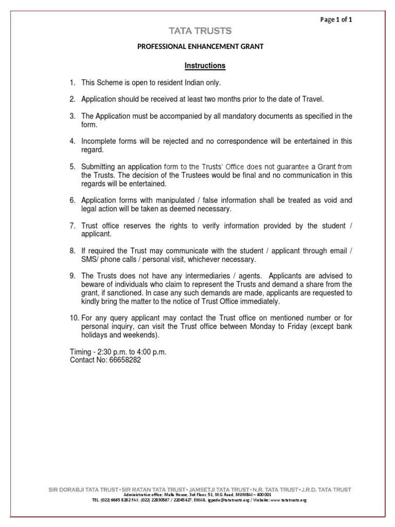 Tata Trust Guidelines | PDF