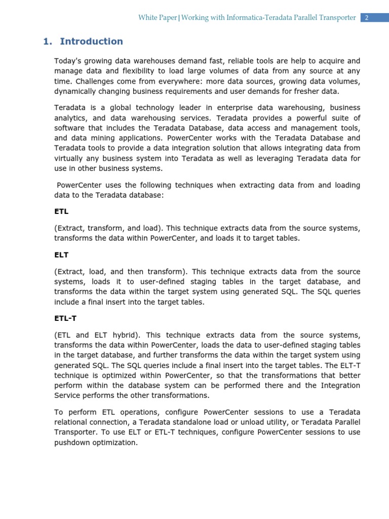 White Paper - Working With Informatica-Teradata Parallel Transporter | PDF | Database Index ...
