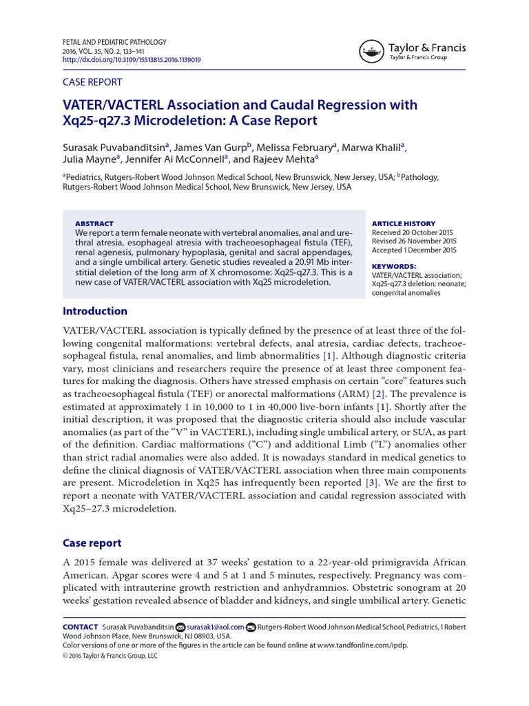 VATER VACTERL Association and Caudal Regression With | PDF | Congenital ...