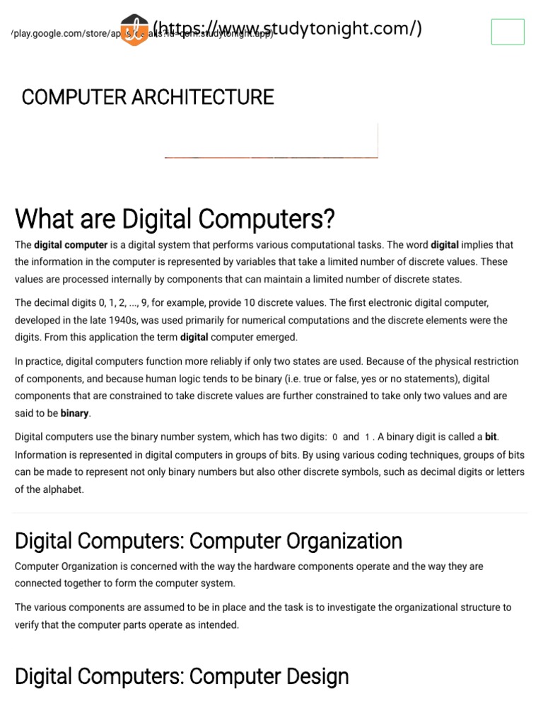 Overview of Digital Computer Architecture | PDF | Computer Hardware ...