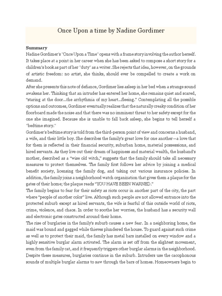 Once Upon A Time by Nadine Gordimer | PDF | Burglary | Security Alarm